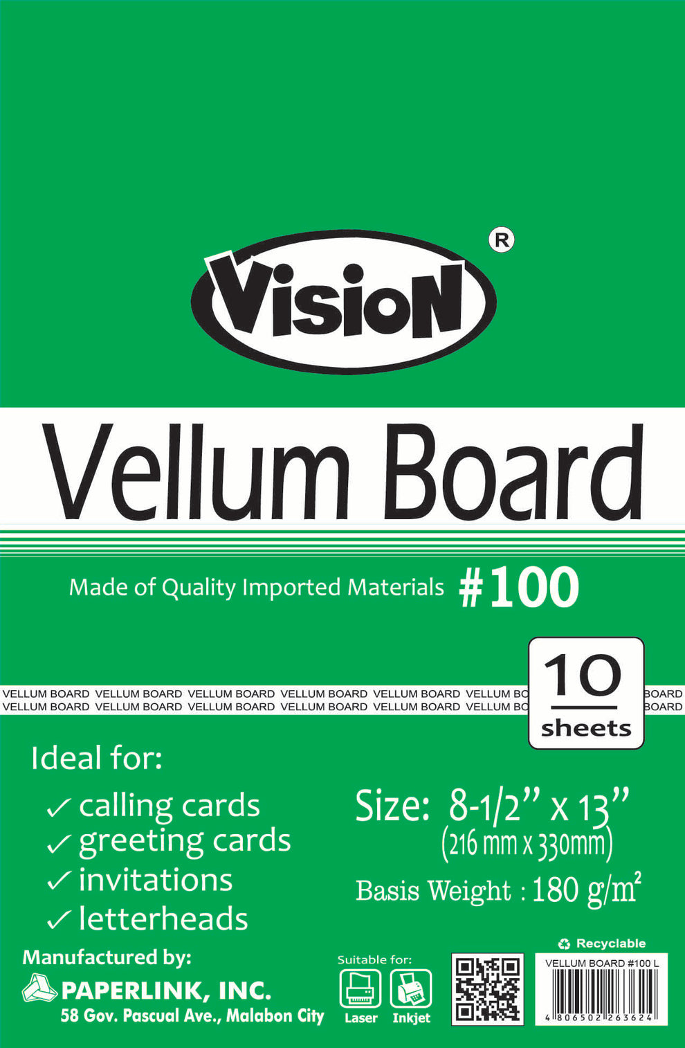 Vision Vellum Board Paper 180gsm | 25packs – Paper Cart